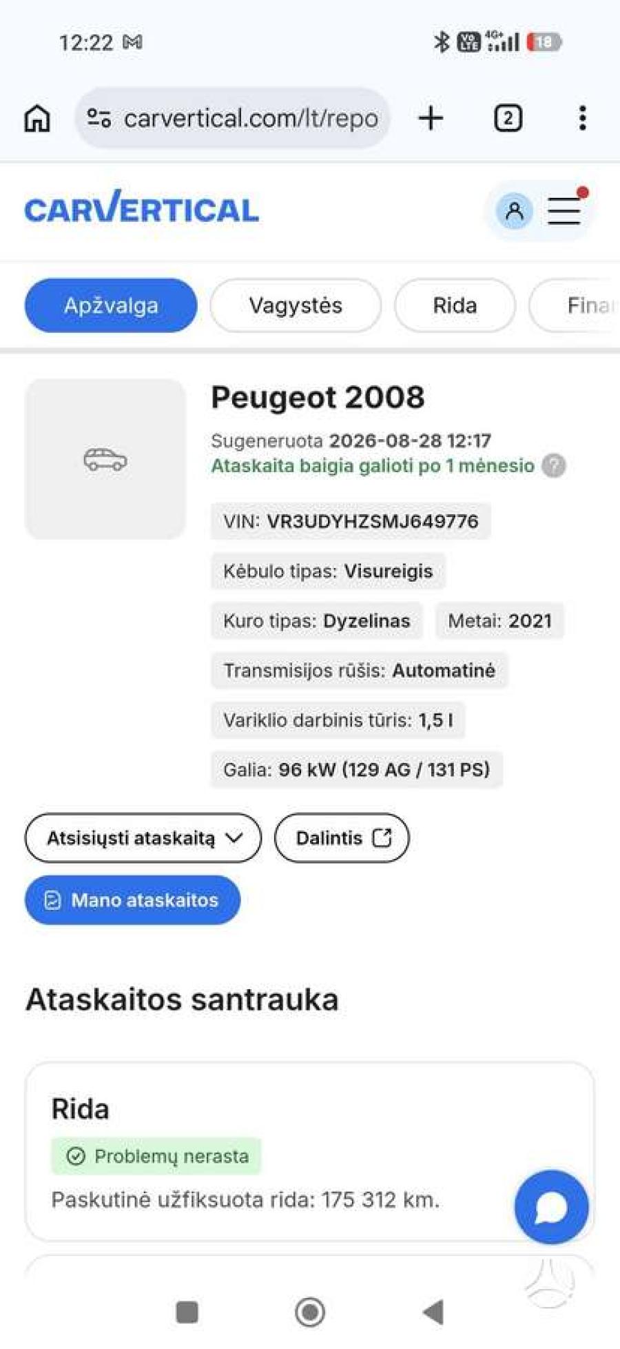 White Peugeot 2008 2021 in Taurage, with an engine capacity of 1.50 L and mileage of 180 thousand km for 10700 €, photo 22 on AUTOMOTO.COM.LV
