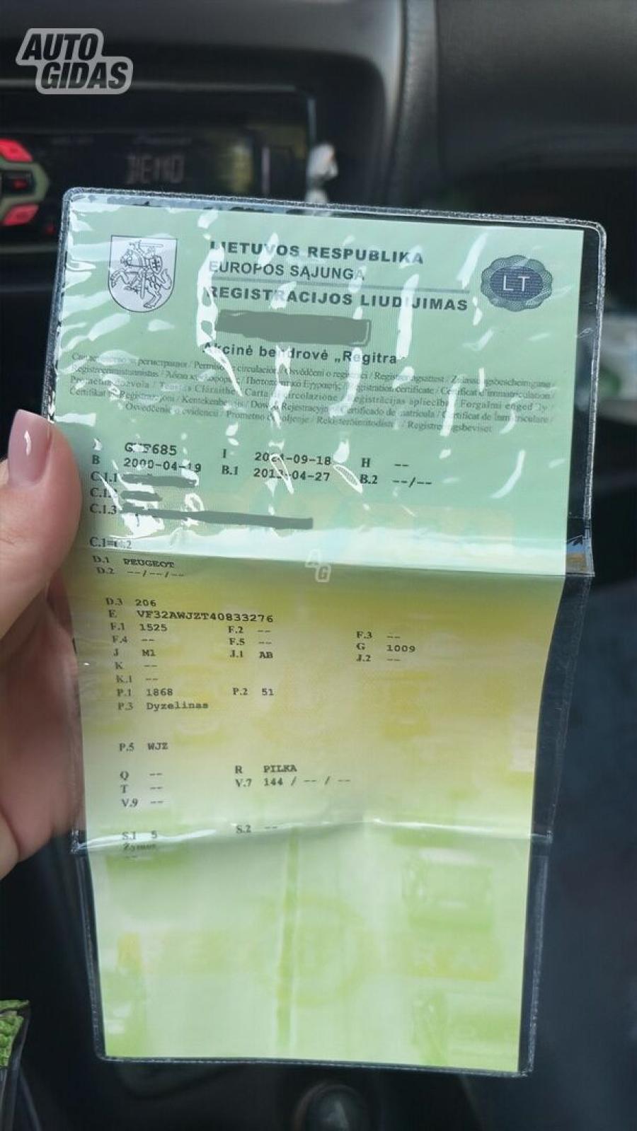 Серый Пежо 206 2000 в Шяуляй, объемом двигателя 1.90 л и пробегом 237 тыс. км за 800 €, фото 14 на AUTOMOTO.COM.LV