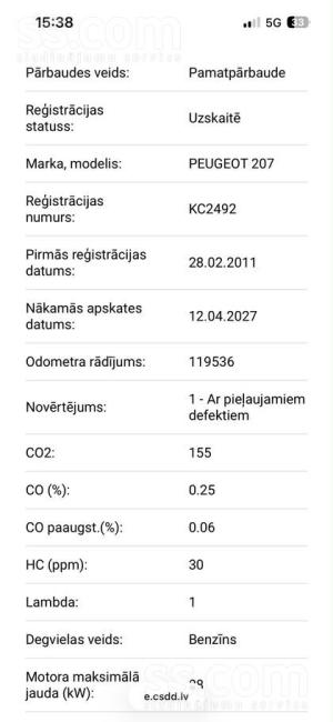 Белый Пежо 207 2011 в Рига, объемом двигателя 1.60 л и пробегом 128 тыс. км за 2440 €, фото 13 на AUTOMOTO.COM.LV