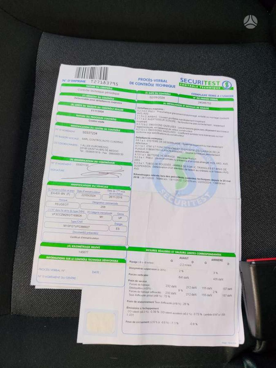 White Peugeot 208 2016 in Panevezys, with an engine capacity of 1.00 L and mileage of 155 thousand km for 3900 €, photo 31 on AUTOMOTO.COM.LV