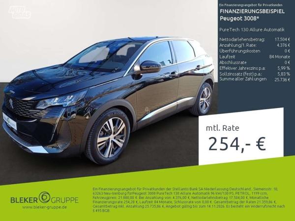 Black Peugeot 3008 2023 in Kaunas, with an engine capacity of 1.20 L and mileage of 30 thousand km for 24336 €, photo 1 on AUTOMOTO.COM.LV