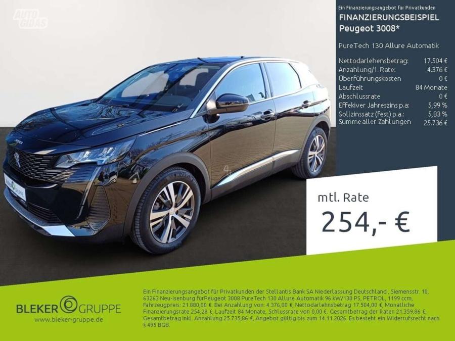 Black Peugeot 3008 2023 in Kaunas, with an engine capacity of 1.20 L and mileage of 30 thousand km for 24336 €, photo 1 on AUTOMOTO.COM.LV