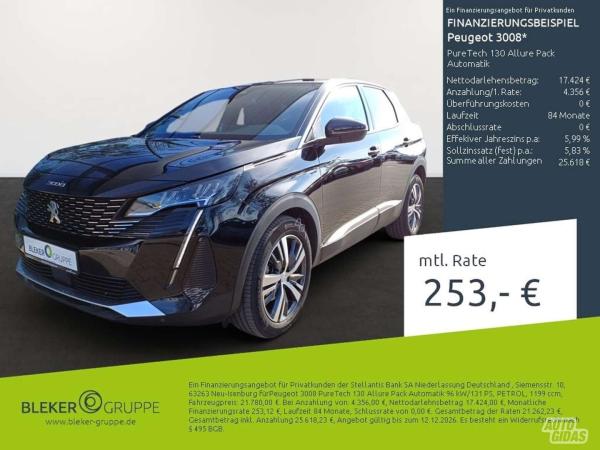 Melns Peugeot 3008 2023 Kauņa, ar dzinēja tilpumu 1.20 L un nobraukumu 26 tūkst. km par 24233 €, foto 1 vietnē AUTOMOTO.COM.LV