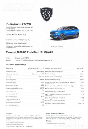 Blue Peugeot 3008 2022 in Riga, with an engine capacity of 1.50 L and mileage of 69 thousand km for 23960 €, photo 12 on AUTOMOTO.COM.LV