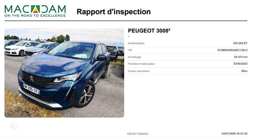 Blue Peugeot 3008 2023 in Marijampole, with an engine capacity of 1.20 L and mileage of 95 thousand km for 15367 €, photo 27 on AUTOMOTO.COM.LV