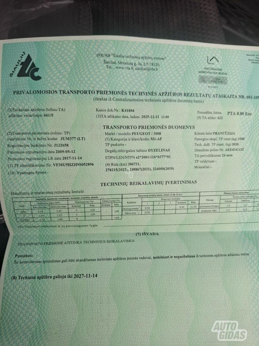 Пежо 3008 2009 в Шяуляй, объемом двигателя 1.60 л и пробегом 315 тыс. км за 3500 €, фото 15 на AUTOMOTO.COM.LV