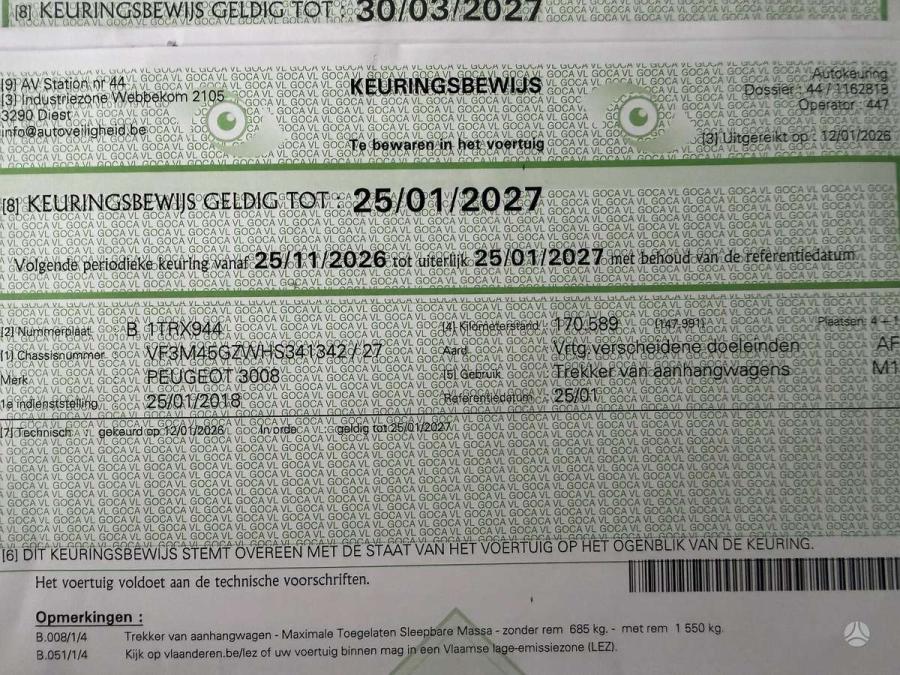 Green Peugeot 3008 2018 in Siauliai, with an engine capacity of 1.60 L and mileage of 181 thousand km for 12590 €, photo 41 on AUTOMOTO.COM.LV