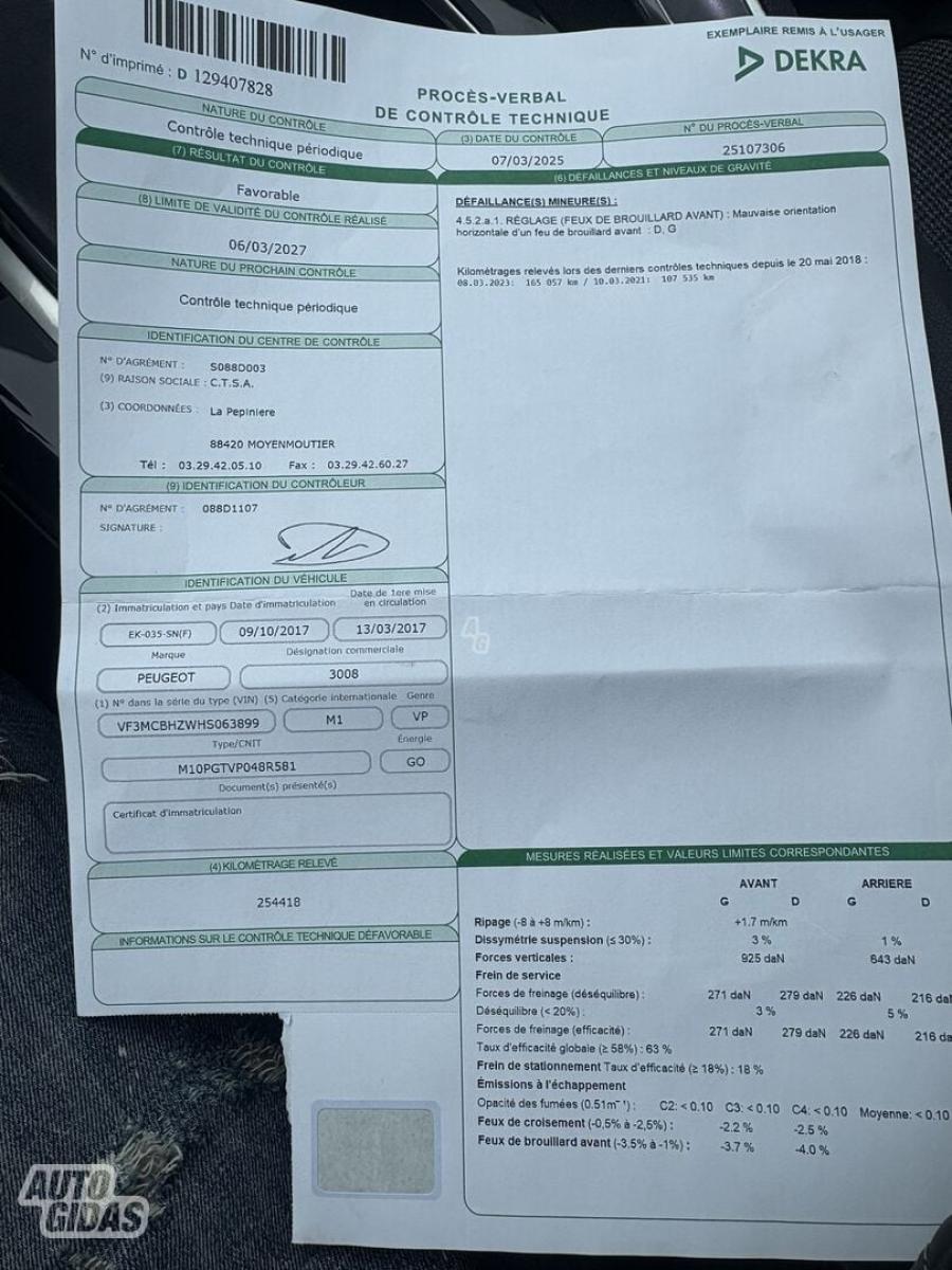 Серый Пежо 3008 2018 в Каунас, объемом двигателя 1.60 л и пробегом 260 тыс. км за 11500 €, фото 21 на AUTOMOTO.COM.LV