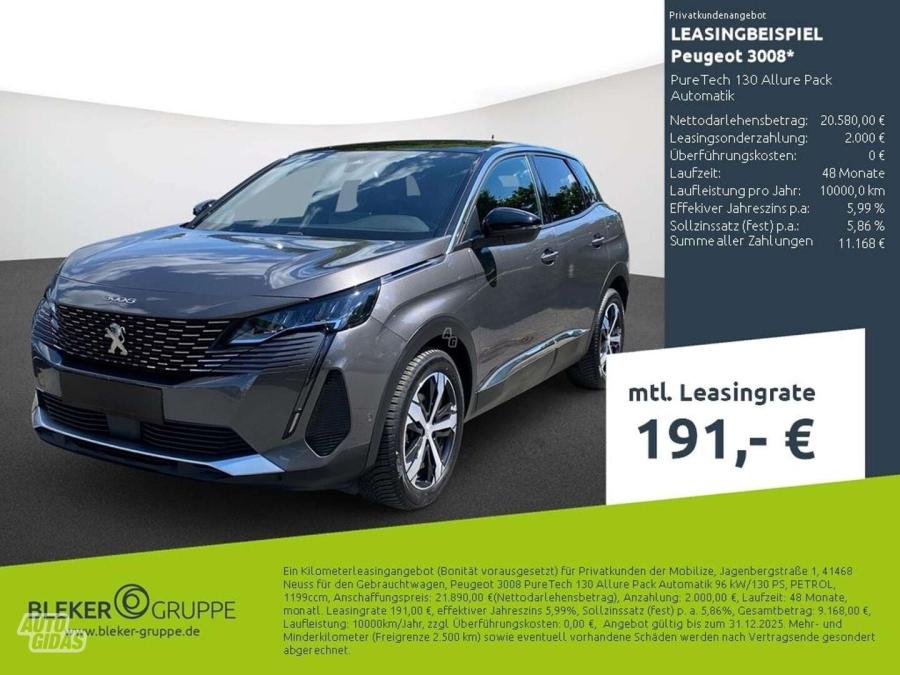 Pelēks Peugeot 3008 2023 Kauņa, ar dzinēja tilpumu 1.20 L un nobraukumu 23 tūkst. km par 22791 €, foto 1 vietnē AUTOMOTO.COM.LV