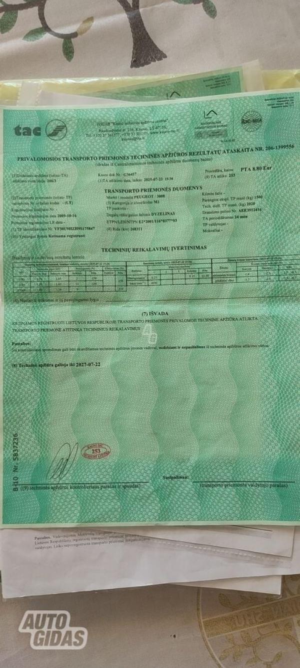 Пежо 3008 2009 в Кельме, объемом двигателя 1.60 л и пробегом 274 тыс. км за 2500 €, фото 5 на AUTOMOTO.COM.LV