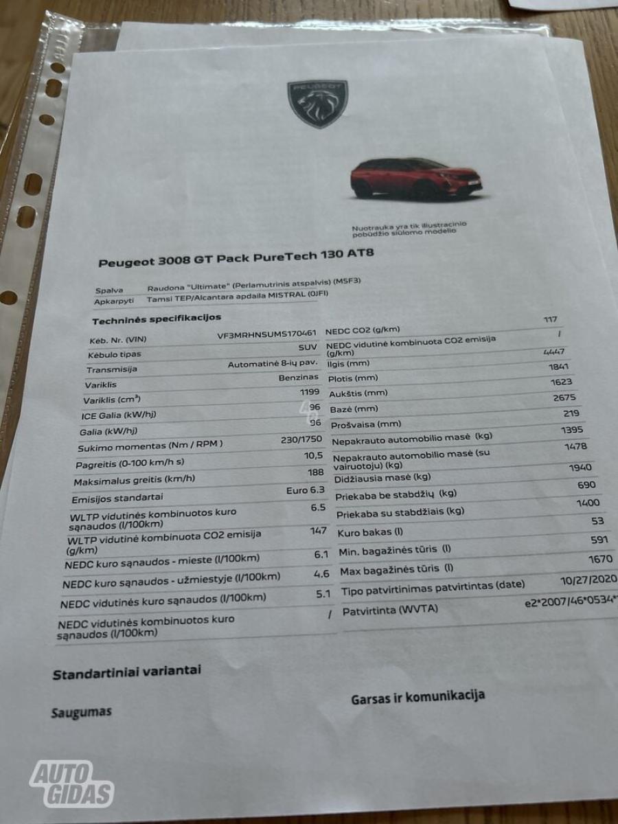 Red Peugeot 3008 2021 in Vilnius, with an engine capacity of 1.20 L and mileage of 64 thousand km for 21900 €, photo 28 on AUTOMOTO.COM.LV