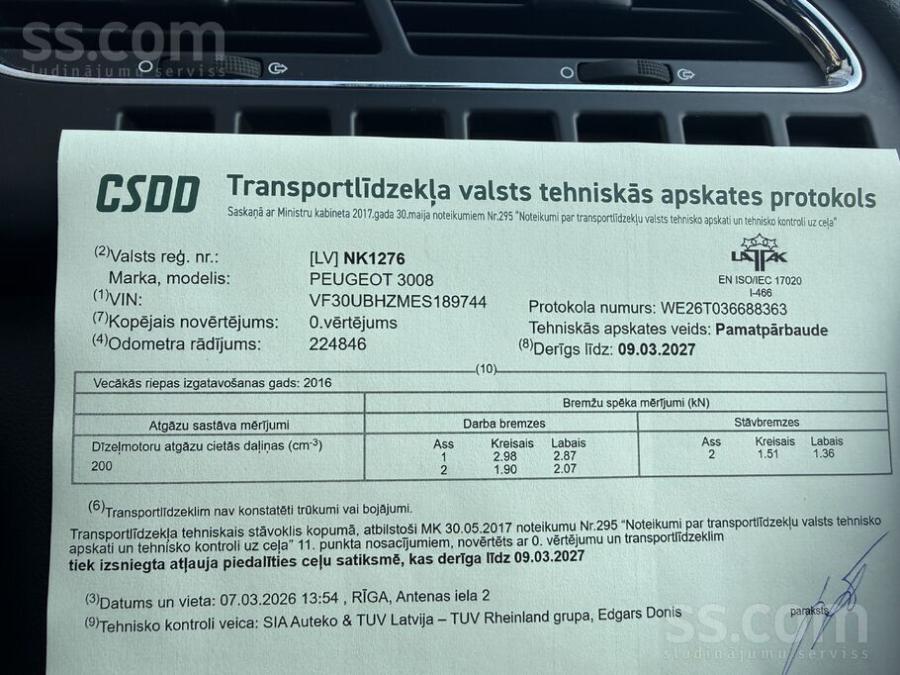 Белый Пежо 3008 2014 в Рига, объемом двигателя 1.60 л и пробегом 225 тыс. км за 4980 €, фото 10 на AUTOMOTO.COM.LV