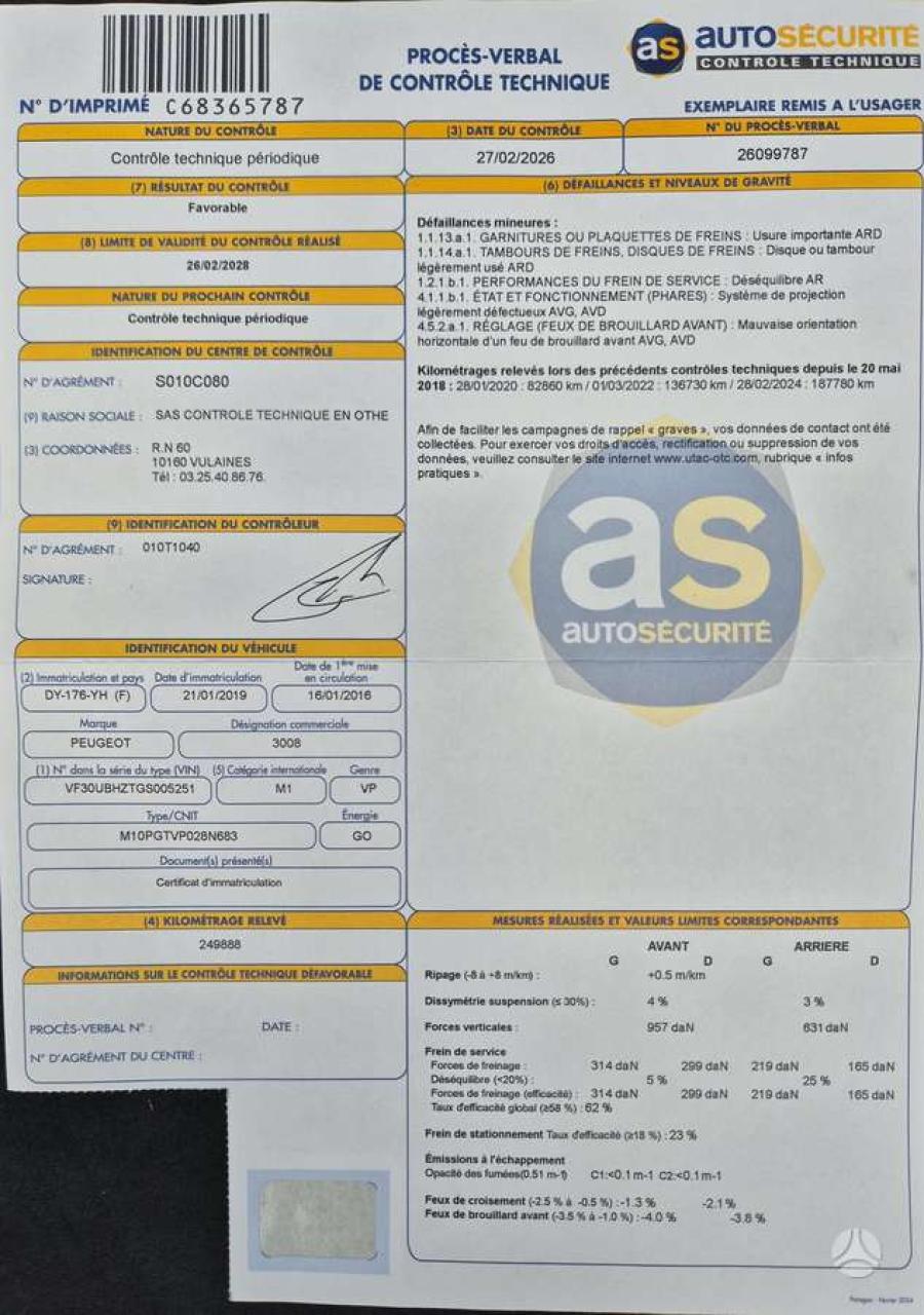Белый Пежо 3008 2016 в Таураге, объемом двигателя 1.56 л и пробегом 260 тыс. км за 6300 €, фото 24 на AUTOMOTO.COM.LV