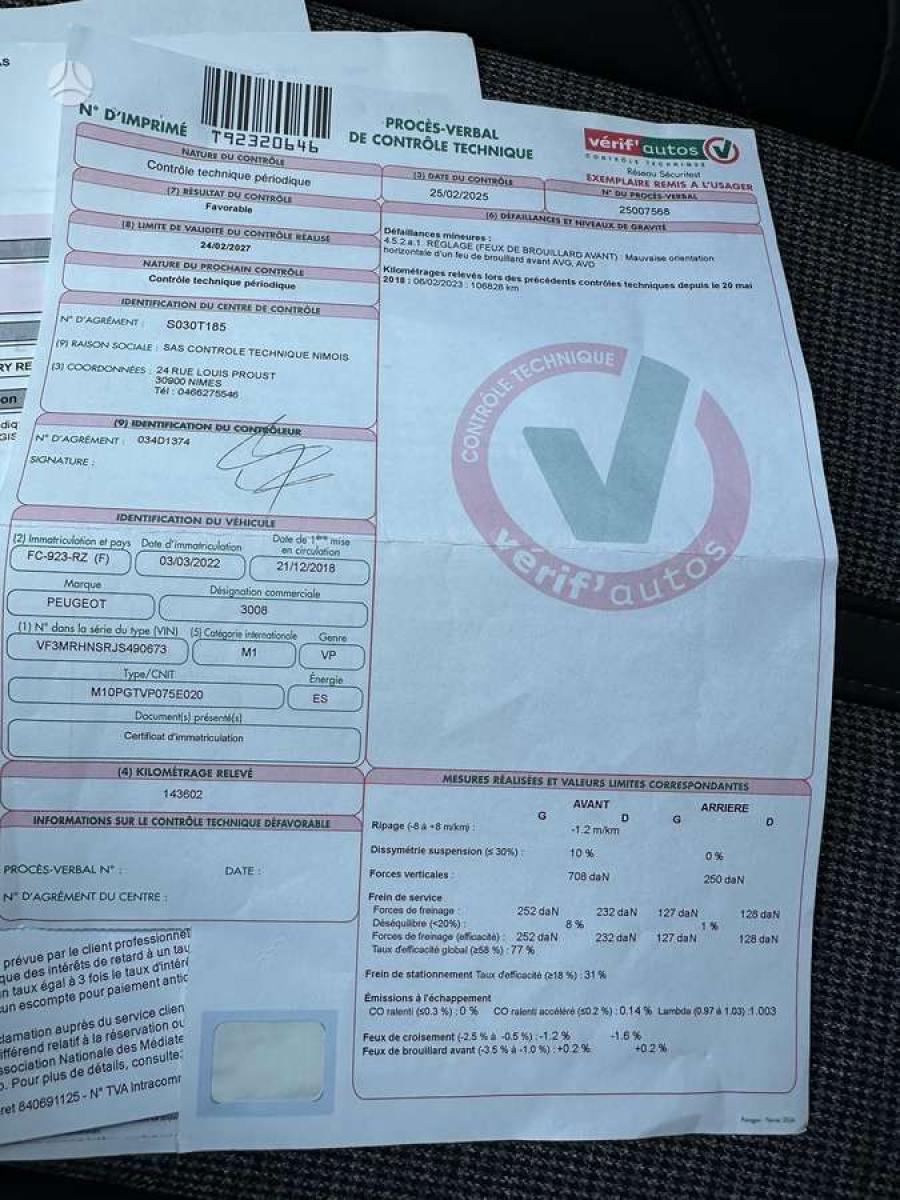 Белый Пежо 3008 2018 в Каунас, объемом двигателя 1.20 л и пробегом 170 тыс. км за 10900 €, фото 27 на AUTOMOTO.COM.LV