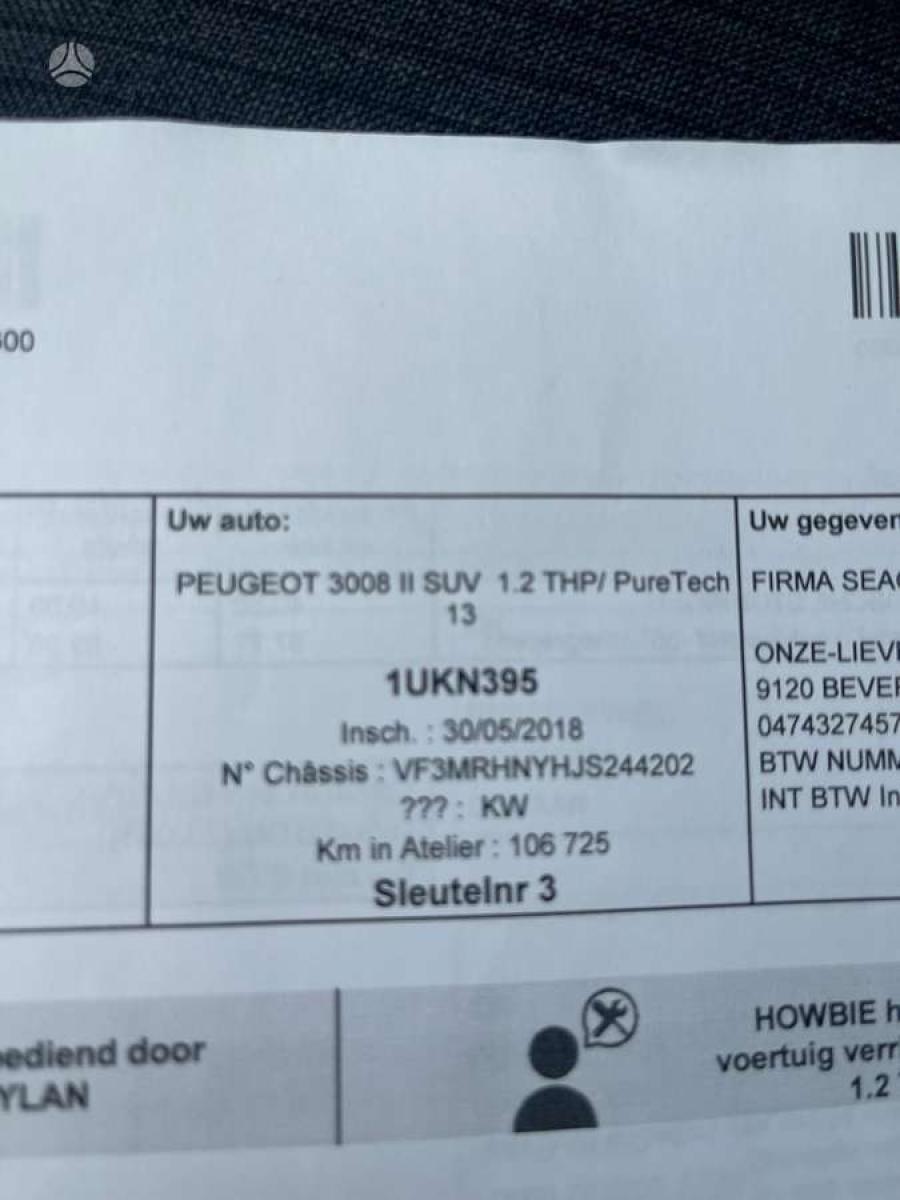 Balts Peugeot 3008 2018 Kauņa, ar dzinēja tilpumu 1.20 L un nobraukumu 100 tūkst. km par 9600 €, foto 34 vietnē AUTOMOTO.COM.LV