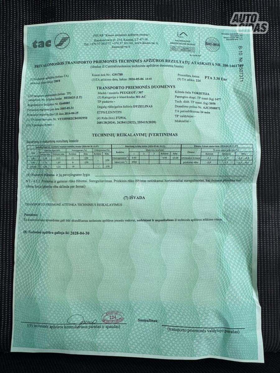 Черный Пежо 307 2005 в Казлу-Руда, объемом двигателя 1.60 л и пробегом 273 тыс. км за 1200 €, фото 24 на AUTOMOTO.COM.LV