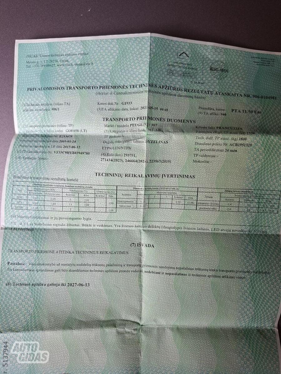 Peugeot 307 2005 Anykščiai, ar dzinēja tilpumu 1.60 L un nobraukumu 307 tūkst. km par 1250 €, foto 10 vietnē AUTOMOTO.COM.LV