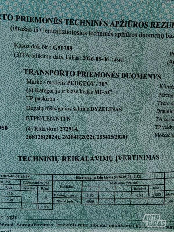 Peugeot 307 2005 Kauņa, ar dzinēja tilpumu 1.60 L un nobraukumu 270 tūkst. km par 950 €, foto 9 vietnē AUTOMOTO.COM.LV