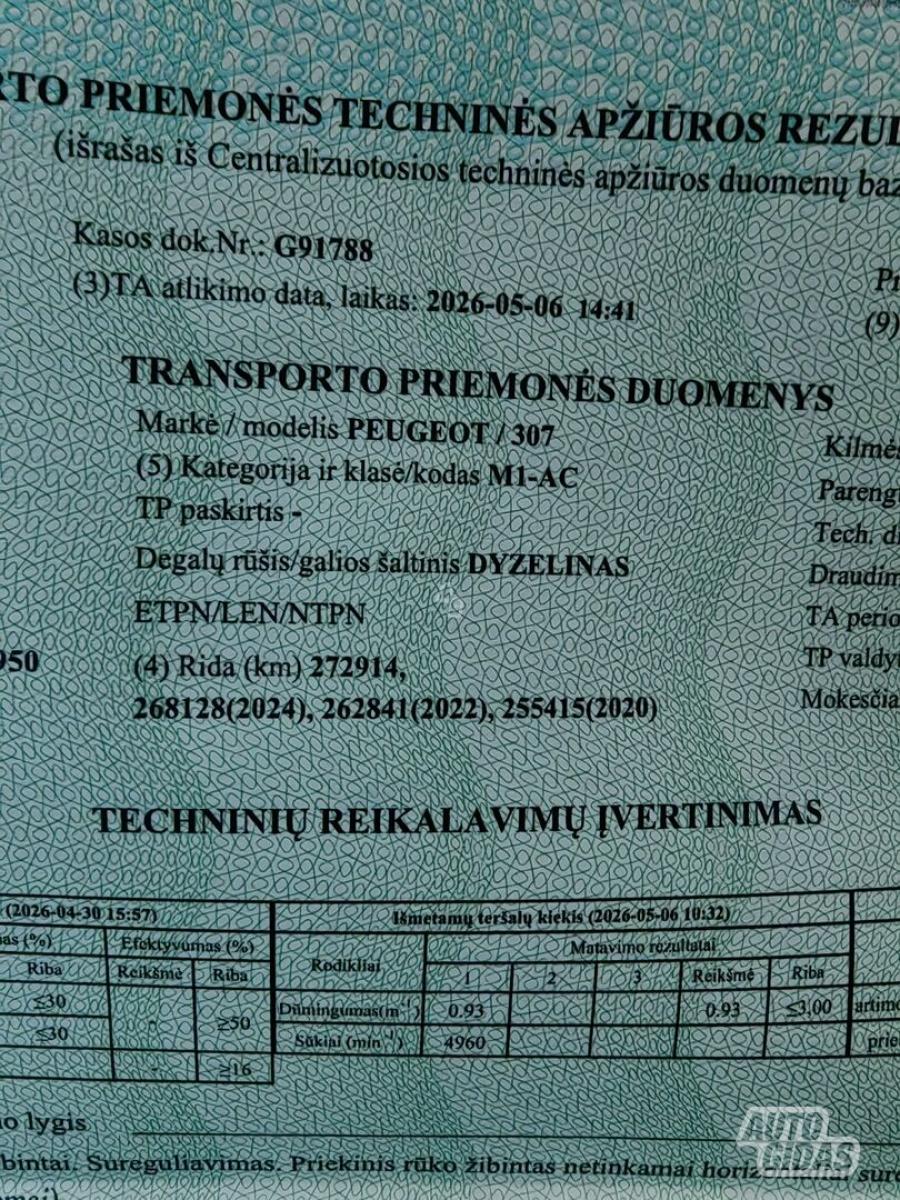 Пежо 307 2005 в Каунас, объемом двигателя 1.60 л и пробегом 270 тыс. км за 950 €, фото 10 на AUTOMOTO.COM.LV