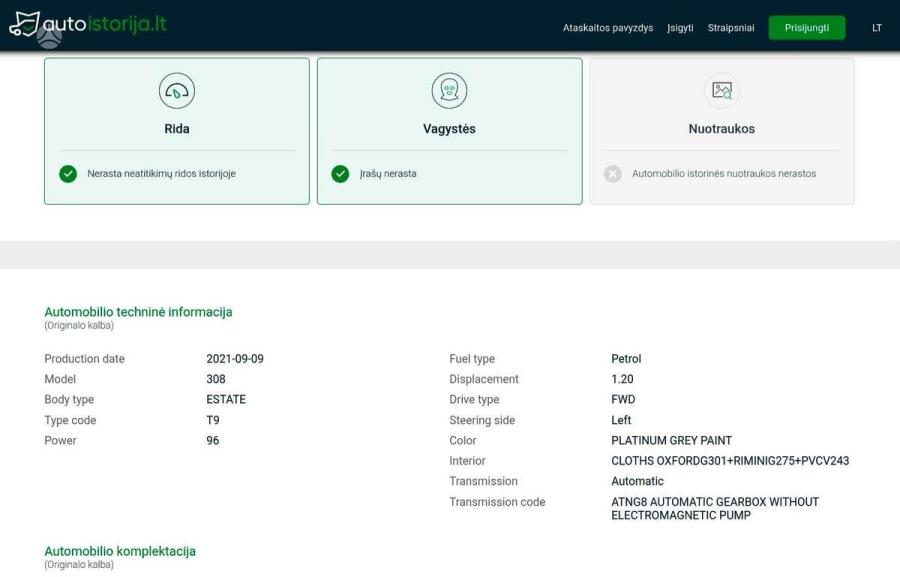 Серый Пежо 308 2021 в Утена, объемом двигателя 1.20 л и пробегом 147 тыс. км за 9500 €, фото 3 на AUTOMOTO.COM.LV