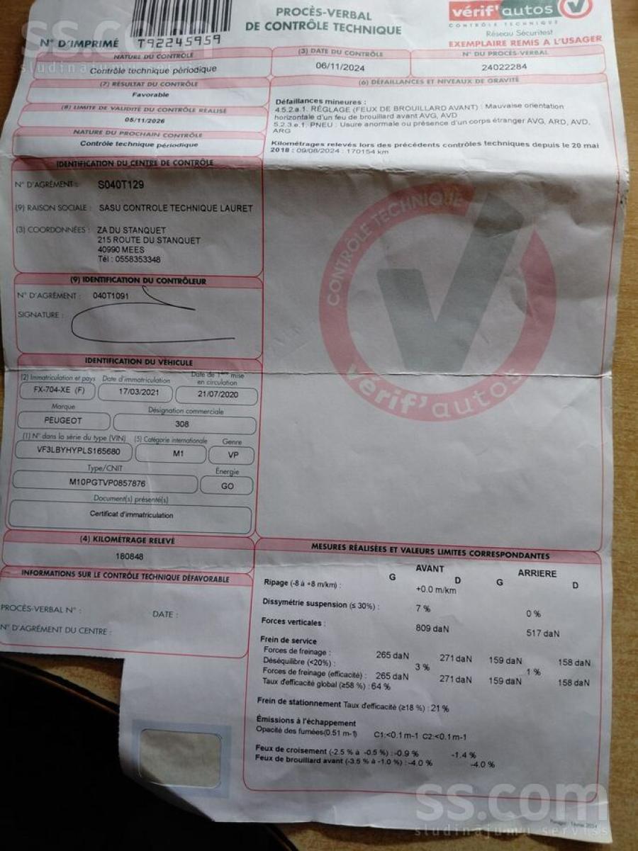 Balts Peugeot 308 2020 Talsi, ar dzinēja tilpumu 1.50 L un nobraukumu 204 tūkst. km par 7200 €, foto 14 vietnē AUTOMOTO.COM.LV