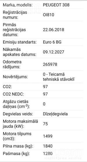 Белый Пежо 308 2018 в Рига, объемом двигателя 1.50 л и пробегом 266 тыс. км за 5777 €, фото 35 на AUTOMOTO.COM.LV