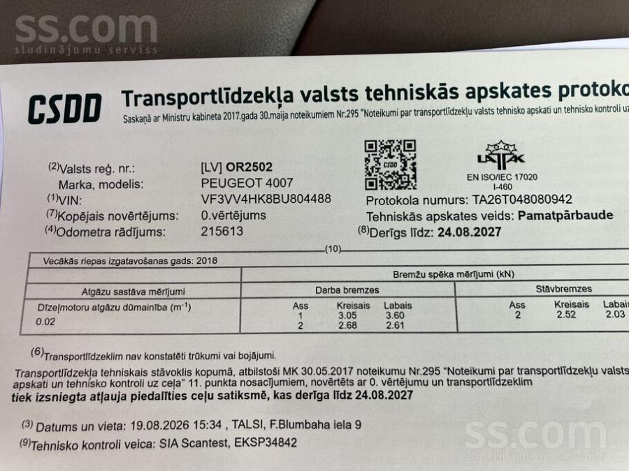Black Peugeot 4007 2011 in Talsi, with an engine capacity of 2.20 L and mileage of 216 thousand km for 7999 €, photo 24 on AUTOMOTO.COM.LV