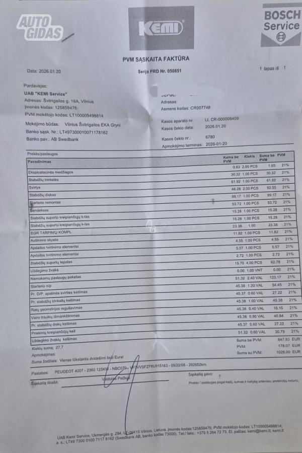 Peugeot 4007 2008 in Vilnius, with an engine capacity of 2.40 L and mileage of 295 thousand km for 3000 €, photo 8 on AUTOMOTO.COM.LV