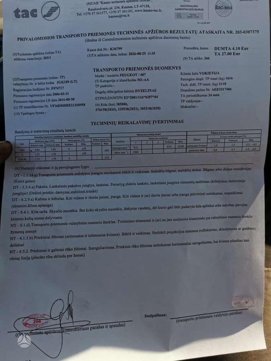 Черный Пежо 407 2006 в Кайшядорис, объемом двигателя 2.00 л и пробегом 385 тыс. км за 1350 €, фото 13 на AUTOMOTO.COM.LV