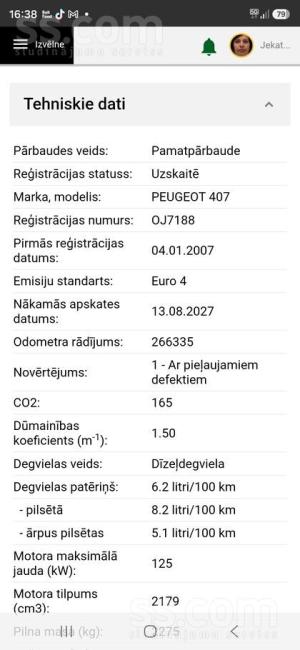 Черный Пежо 407 2007 в Елгава, объемом двигателя 2.00 л и пробегом 266 тыс. км за 1700 €, фото 14 на AUTOMOTO.COM.LV
