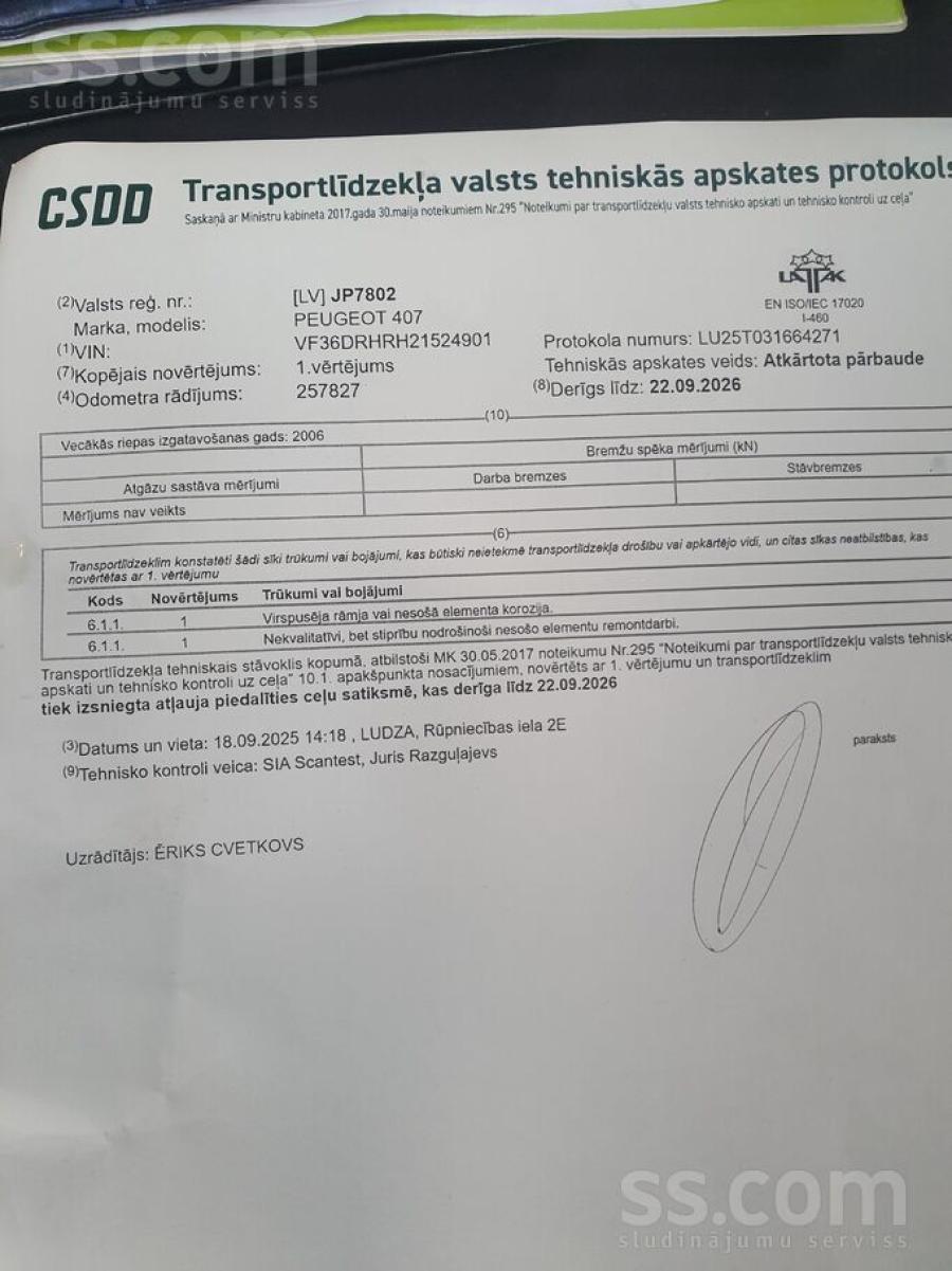Зеленый Пежо 407 2006 в Лудза, объемом двигателя 2.00 л и пробегом 258 тыс. км за 1000 €, фото 13 на AUTOMOTO.COM.LV