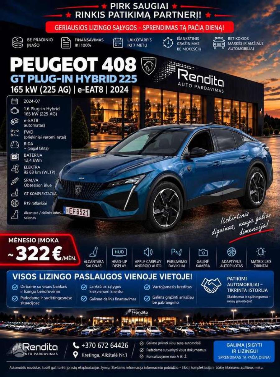 Blue Peugeot 408 2024 in Kretinga, with an engine capacity of 1.60 L and mileage of 93 thousand km for 23199 €, photo 43 on AUTOMOTO.COM.LV