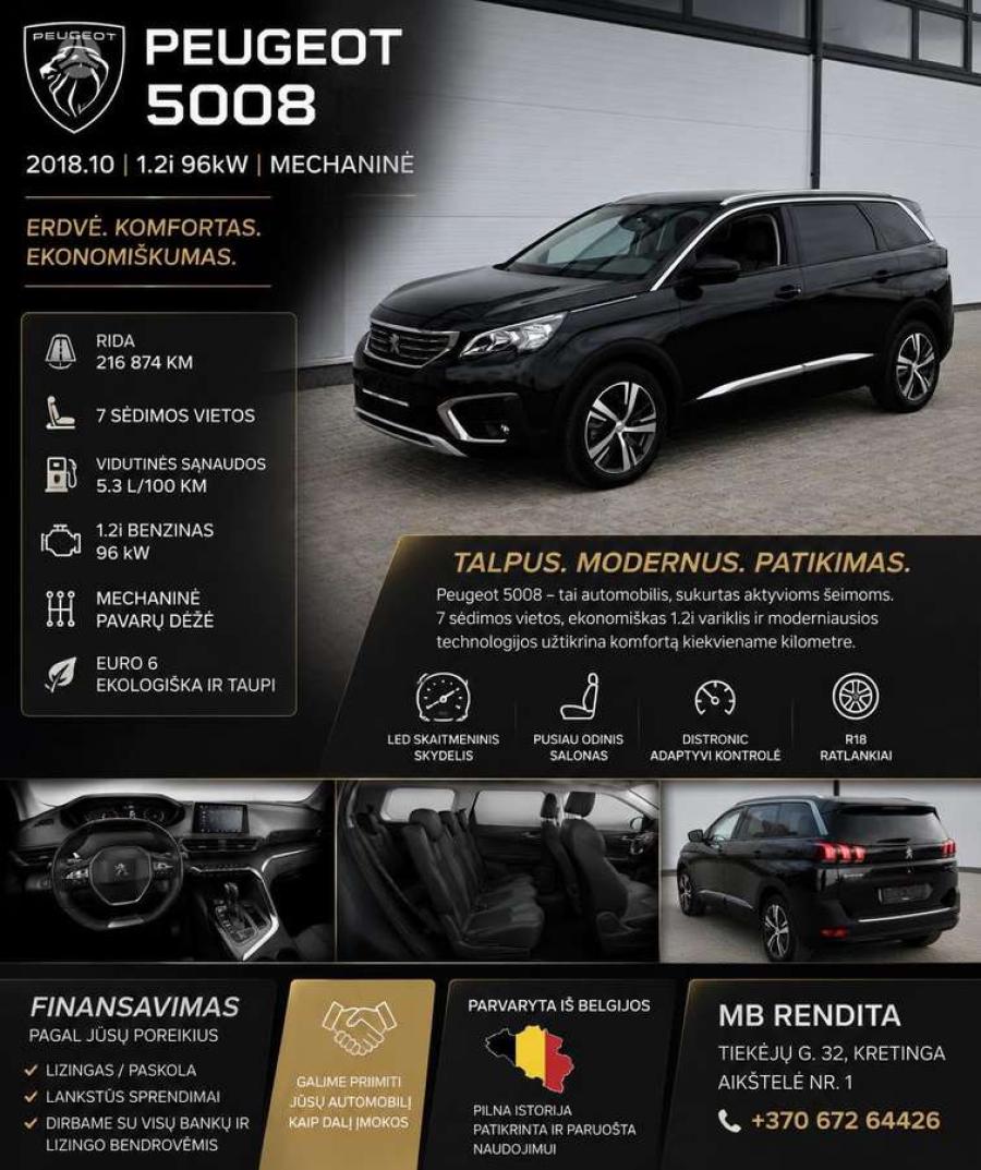 Black Peugeot 5008 2018 in Kretinga, with an engine capacity of 1.20 L and mileage of 217 thousand km for 9999 €, photo 38 on AUTOMOTO.COM.LV
