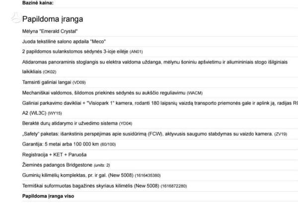 Зеленый Пежо 5008 2019 в Игналина, объемом двигателя 1.20 л и пробегом 102 тыс. км за 13000 €, фото 8 на AUTOMOTO.COM.LV