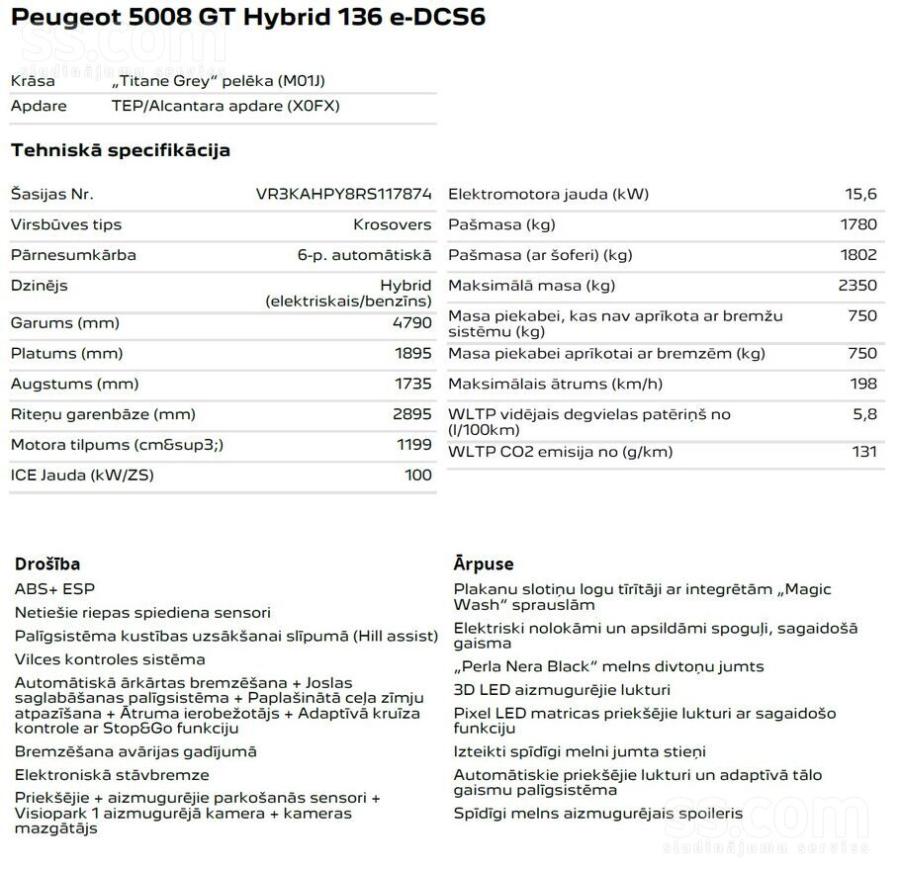 Серый Пежо 5008 2025 в Рига, объемом двигателя 1.20 л и пробегом 16 тыс. км за 32200 €, фото 25 на AUTOMOTO.COM.LV