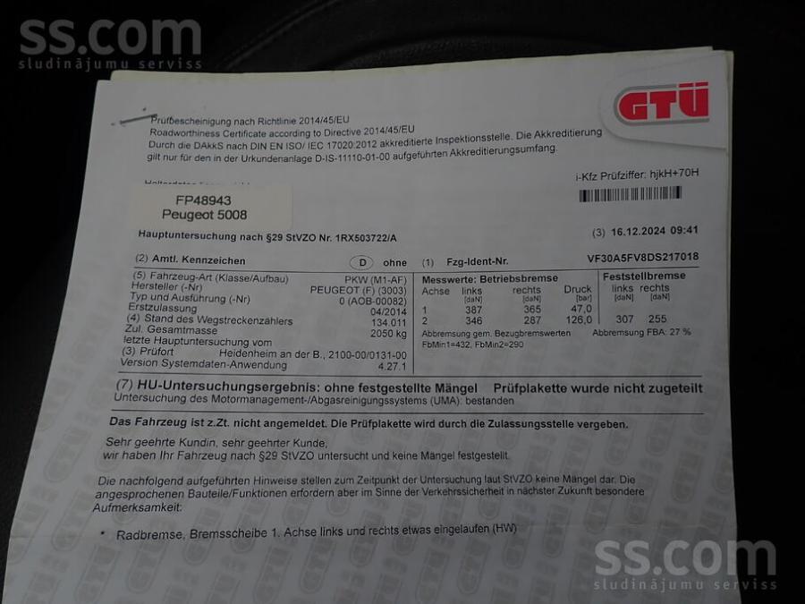 Серый Пежо 5008 2014 в Лиепая, объемом двигателя 1.60 л и пробегом 145 тыс. км за 6950 €, фото 22 на AUTOMOTO.COM.LV