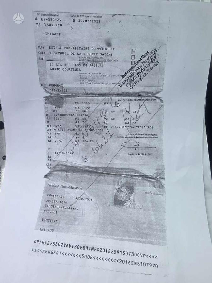 Белый Пежо 5008 2015 в Таураге, объемом двигателя 1.56 л и пробегом 196 тыс. км за 5500 €, фото 23 на AUTOMOTO.COM.LV