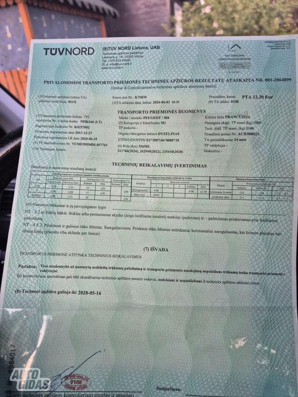 Серый Пежо 508 2013 в Вильнюс, объемом двигателя 1.60 л и пробегом 326 тыс. км за 2750 €, фото 7 на AUTOMOTO.COM.LV