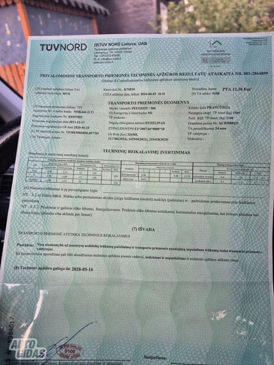 Серый Пежо 508 2013 в Вильнюс, объемом двигателя 1.60 л и пробегом 326 тыс. км за 2750 €, фото 8 на AUTOMOTO.COM.LV