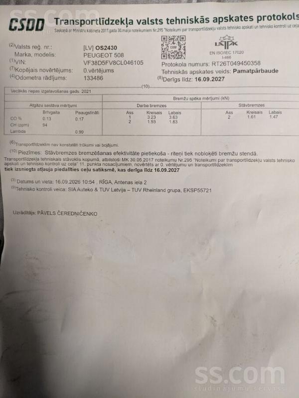 Белый Пежо 508 2013 в Рига, объемом двигателя 1.60 л и пробегом 134 тыс. км за 3200 €, фото 9 на AUTOMOTO.COM.LV