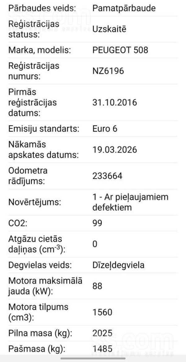 Balts Peugeot 508 2016 Daugavpils, ar dzinēja tilpumu 1.60 L un nobraukumu 234 tūkst. km par 7500 €, foto 5 vietnē AUTOMOTO.COM.LV