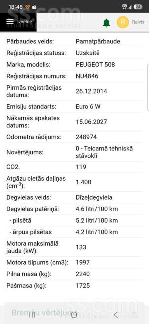 Белый Пежо 508 2014 в Огре, объемом двигателя 2.00 л и пробегом 252 тыс. км за 7700 €, фото 25 на AUTOMOTO.COM.LV