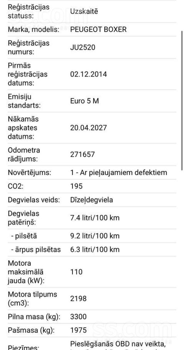 Melns Peugeot Boxer 2014 Daugavpils, ar dzinēja tilpumu 2.20 L un nobraukumu 272 tūkst. km par 6897 €, foto 4 vietnē AUTOMOTO.COM.LV