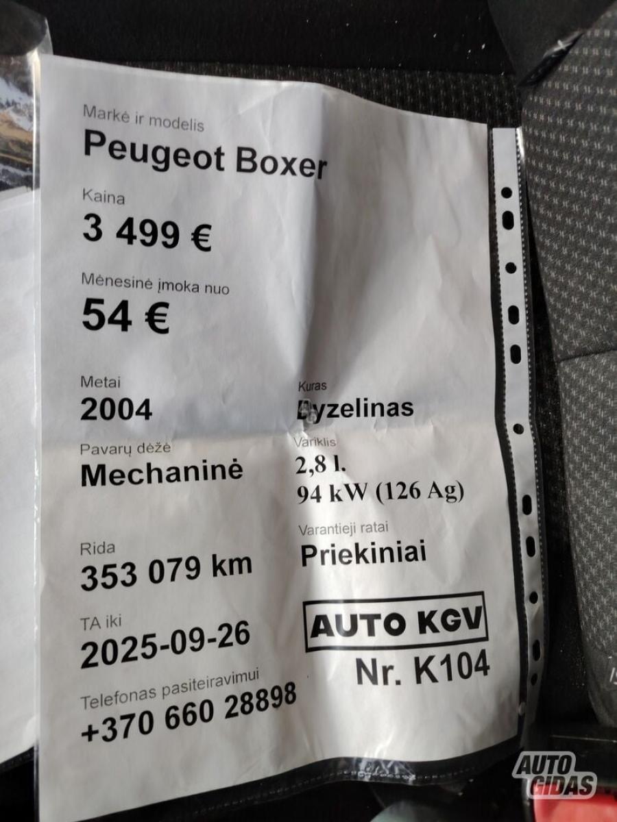 Peugeot Boxer 2004 in Marijampole, with an engine capacity of 2.80 L and mileage of 367 thousand km for 2000 €, photo 16 on AUTOMOTO.COM.LV