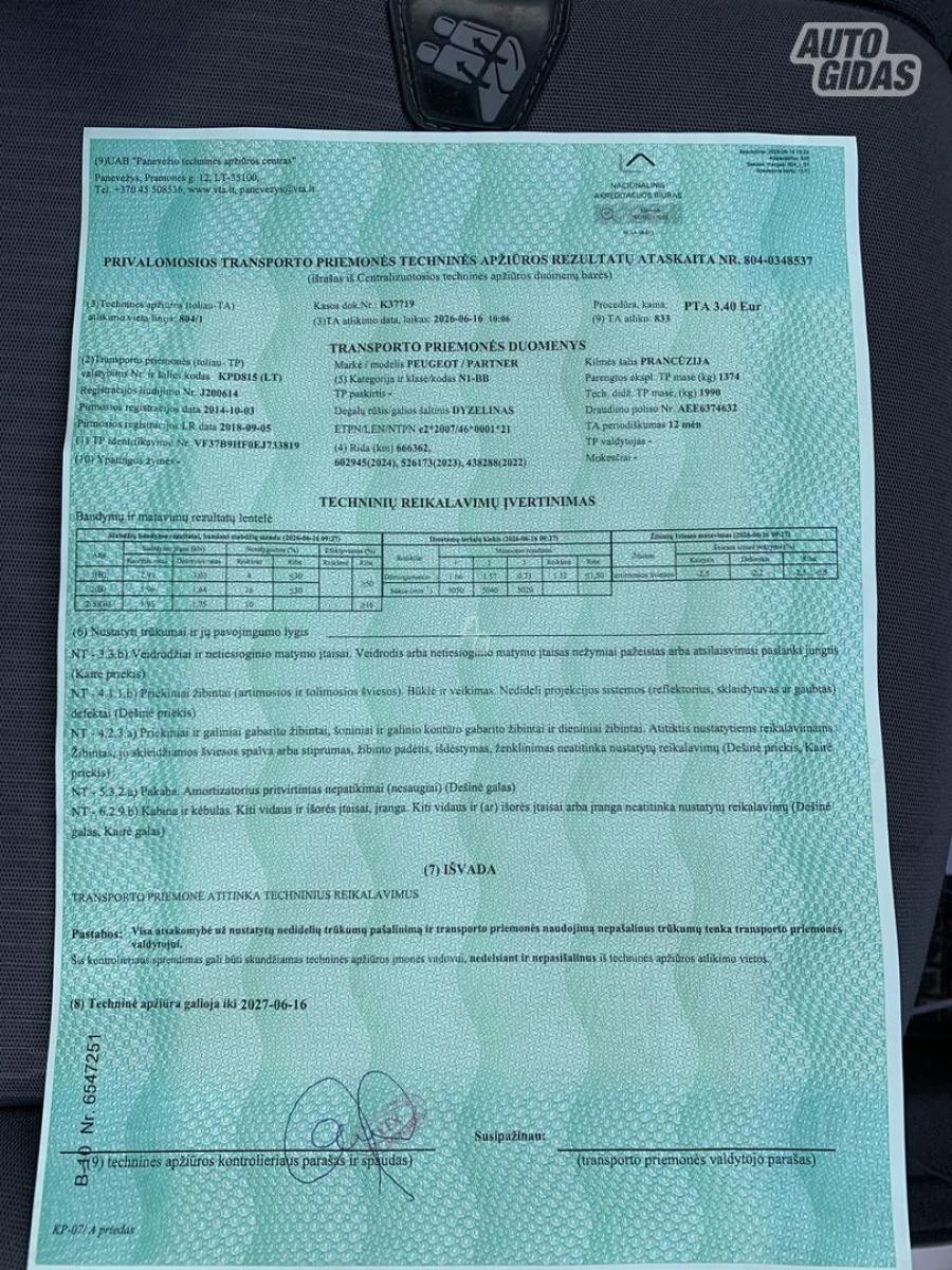 Белый Пежо Partner 2015 в Каунас, объемом двигателя 1.60 л и пробегом 600 тыс. км за 1990 €, фото 26 на AUTOMOTO.COM.LV