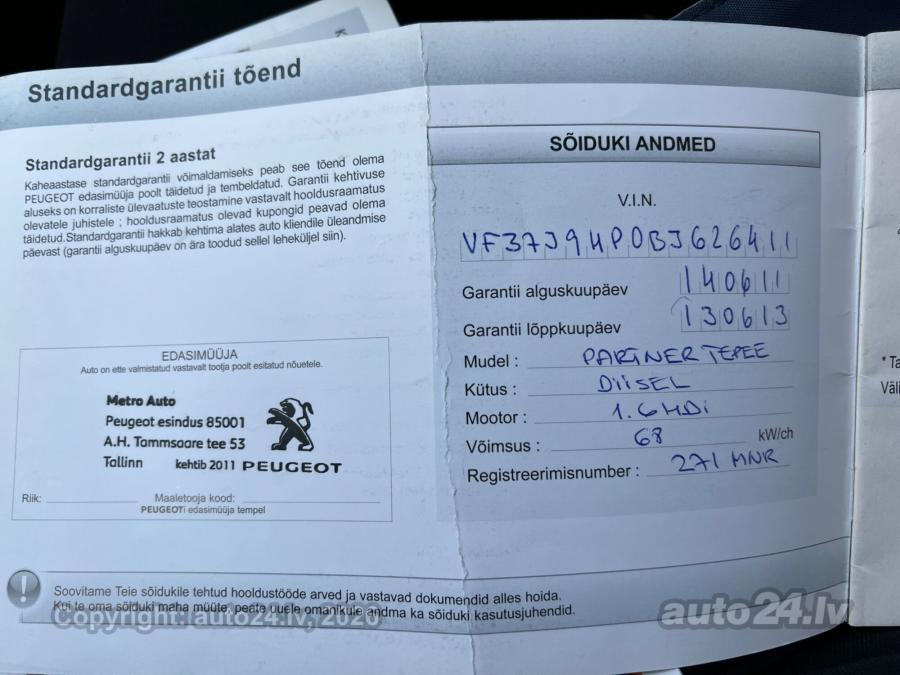 Белый Пежо Partner 2011 в Таллин, объемом двигателя 1.60 л и пробегом 290 тыс. км за 2900 €, фото 25 на AUTOMOTO.COM.LV