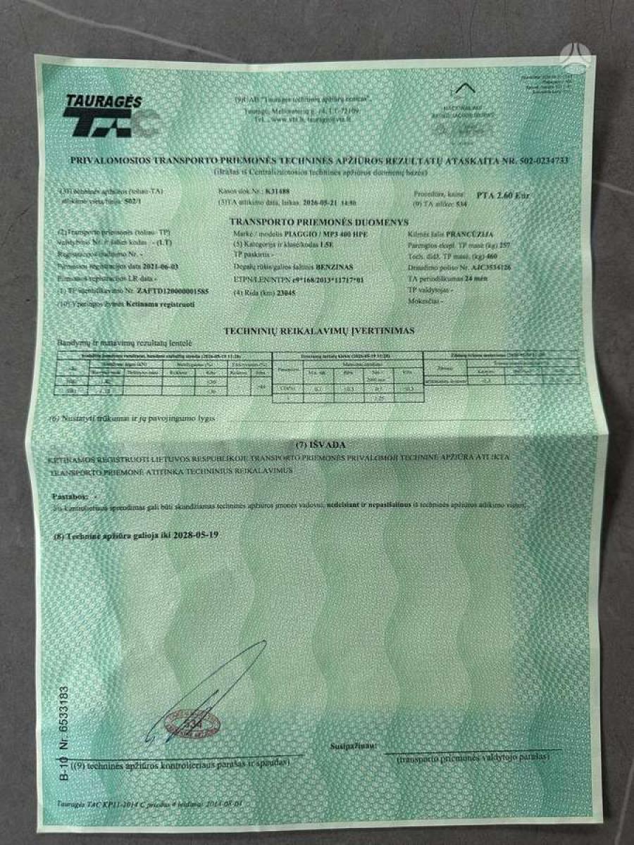 Pelēks Piaggio MP3 2021 Kelmė, ar dzinēja tilpumu 0.40 L un nobraukumu 23 tūkst. km par 3900 €, foto 10 vietnē AUTOMOTO.COM.LV