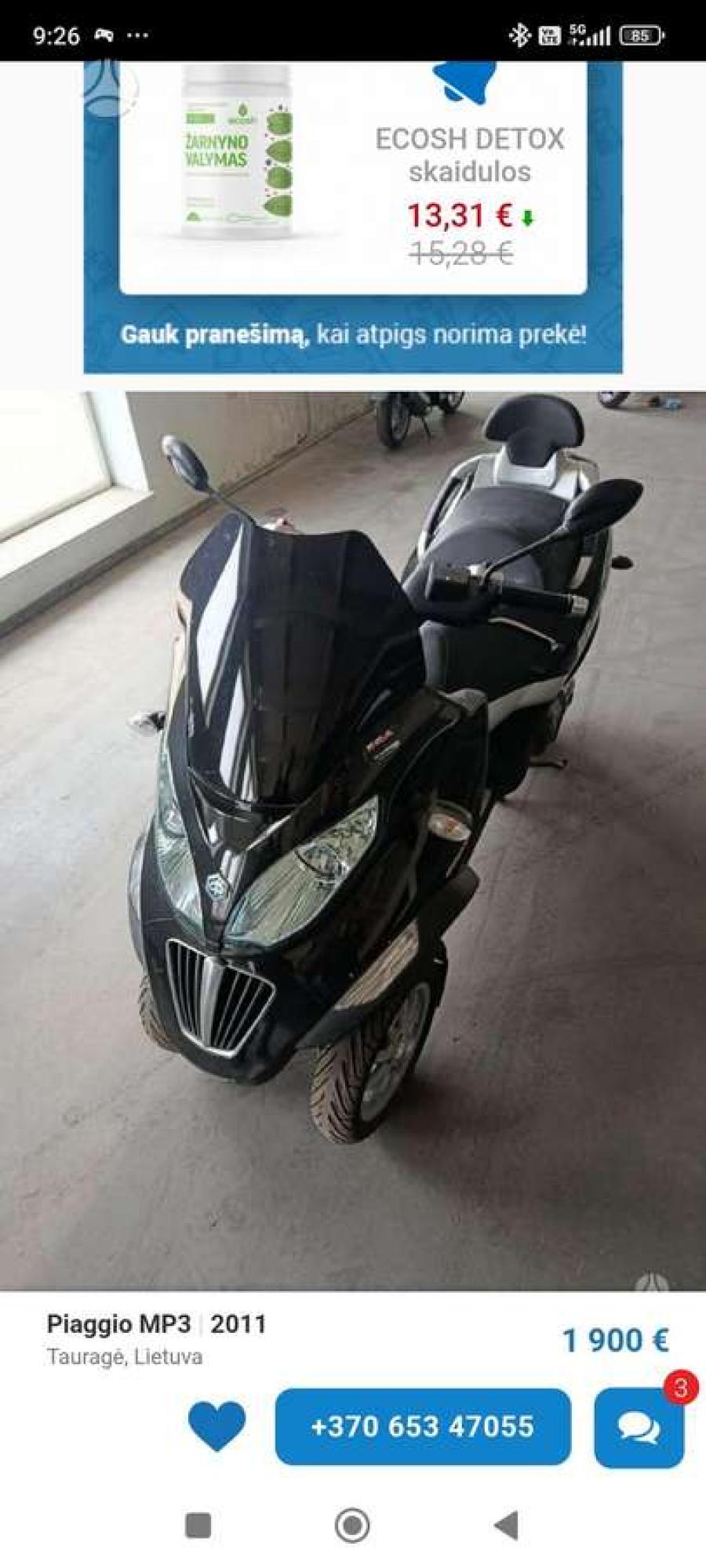 Piaggio MP3 2011 Kėdainiai, ar dzinēja tilpumu 0.40 L un nobraukumu 51 tūkst. km par 1800 €, foto 5 vietnē AUTOMOTO.COM.LV