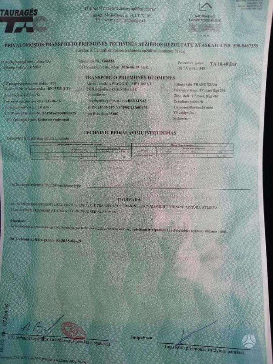 Balts Piaggio MP3 2015 Tauragė, ar dzinēja tilpumu 0.30 L un nobraukumu 36 tūkst. km par 2600 €, foto 10 vietnē AUTOMOTO.COM.LV