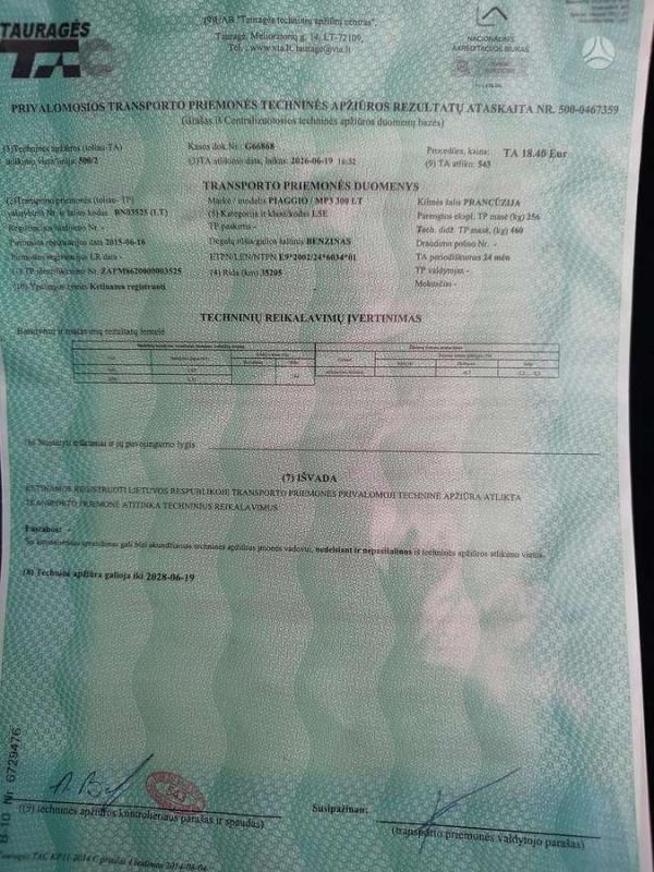 Balts Piaggio MP3 2015 Tauragė, ar dzinēja tilpumu 0.30 L un nobraukumu 36 tūkst. km par 2400 €, foto 9 vietnē AUTOMOTO.COM.LV